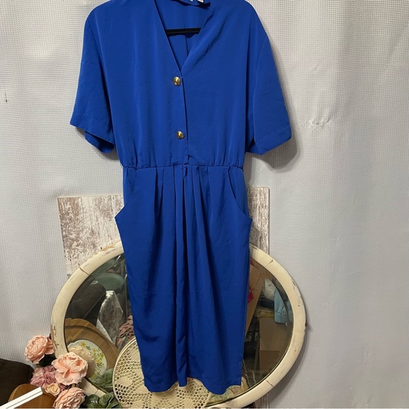 Chaus | Dresses | Vintage Ms Chaus Blue And Gold Dress Size 2 | Poshmark